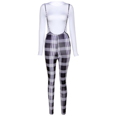 printed grid Knitting Skinny Crop Tops Overalls Suspender Trousers ladies Tracksuit Women fitness Clothing Casual streetwear