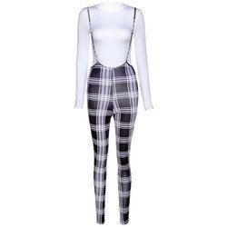 printed grid Knitting Skinny Crop Tops Overalls Suspender Trousers ladies Tracksuit Women fitness Clothing Casual streetwear