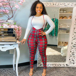 printed grid Knitting Skinny Crop Tops Overalls Suspender Trousers ladies Tracksuit Women fitness Clothing Casual streetwear