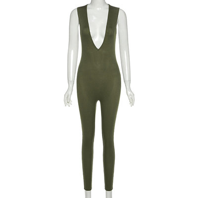 new design Women's New Sexy V-neck Jumpsuit Female Casual Solid color sleeveless sportswear skinny workout fitness clothes