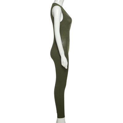 new design Women's New Sexy V-neck Jumpsuit Female Casual Solid color sleeveless sportswear skinny workout fitness clothes