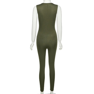 new design Women's New Sexy V-neck Jumpsuit Female Casual Solid color sleeveless sportswear skinny workout fitness clothes