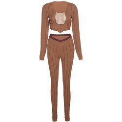 Mesh See Through Sexy two pieces Yoga Wear Women Sport Suit Workout fitness Clothes ladies long sleeve sportswear