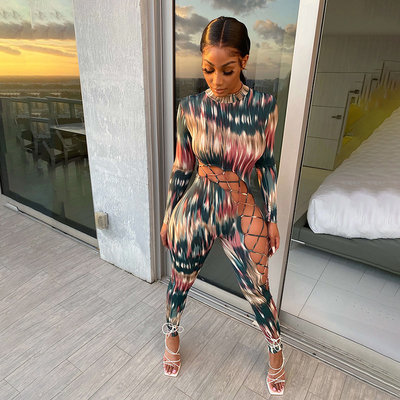 Fashion Sexy 2021 new Print Hollow Out Ladies sportswear Women fitness Clothing One Piece Jumpsuits And Rompers