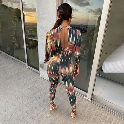 Fashion Sexy 2021 new Print Hollow Out Ladies sportswear Women fitness Clothing One Piece Jumpsuits And Rompers