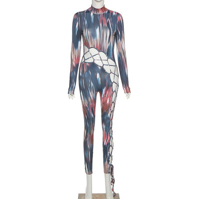 Fashion Sexy 2021 new Print Hollow Out Ladies sportswear Women fitness Clothing One Piece Jumpsuits And Rompers