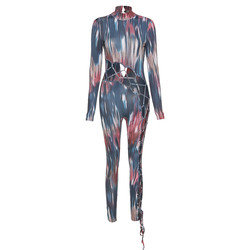 Fashion Sexy 2021 new Print Hollow Out Ladies sportswear Women fitness Clothing One Piece Jumpsuits And Rompers
