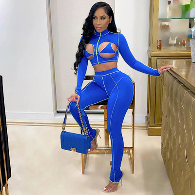 Women Winter two pieces Yoga Suit fitness Clothing  ladies Long Sleeve Seamless High Waist Tight Fitting Hollow Out Sportswear