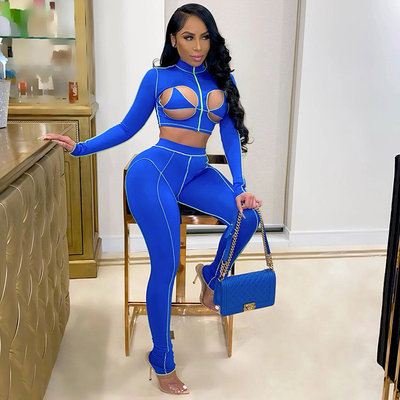Women Winter two pieces Yoga Suit fitness Clothing  ladies Long Sleeve Seamless High Waist Tight Fitting Hollow Out Sportswear