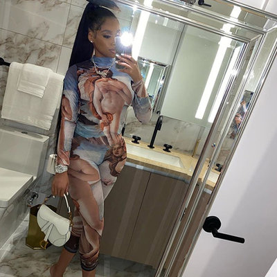 Hot Sale Sexy Long Sleeve yoga pants Print One Piece yoga set ladies sports Jumpsuit