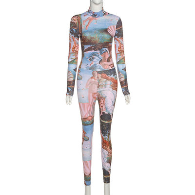 Hot Sale Sexy Long Sleeve yoga pants Print One Piece yoga set ladies sports Jumpsuit