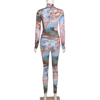 Hot Sale Sexy Long Sleeve yoga pants Print One Piece yoga set ladies sports Jumpsuit