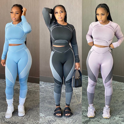 Women spring fitness Clothing 2 Pieces yoga Set Women fashion sports set ladies long sleeve Sportswear ladiesTracksuits
