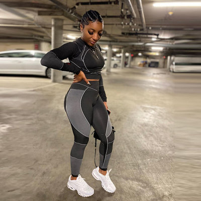 Women spring fitness Clothing 2 Pieces yoga Set Women fashion sports set ladies long sleeve Sportswear ladiesTracksuits