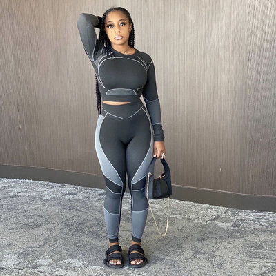 Women spring fitness Clothing 2 Pieces yoga Set Women fashion sports set ladies long sleeve Sportswear ladiesTracksuits