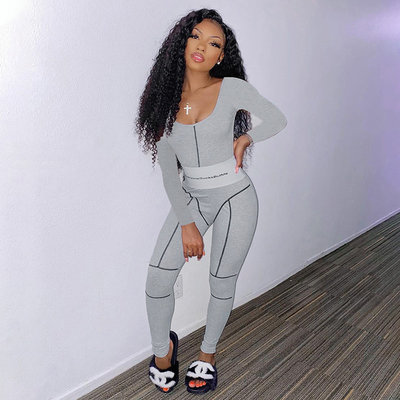 Women long sleeve  active wear one piece jumpsuit fashion patchwork rompers ladies bodycon new trendy sportswear