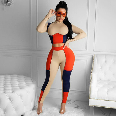 Women spring fitness Clothing 2 Pieces yoga Set ladies Jogging sports Suits long sleeve Sportswear patchwork Tracksuits