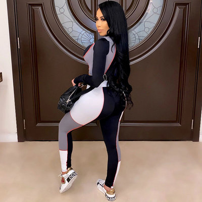 Women spring fitness Clothing 2 Pieces yoga Set ladies Jogging sports Suits long sleeve Sportswear patchwork Tracksuits