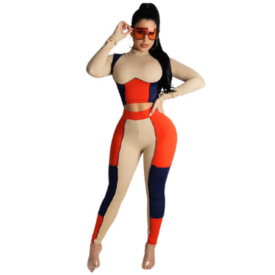 Women spring fitness Clothing 2 Pieces yoga Set ladies Jogging sports Suits long sleeve Sportswear patchwork Tracksuits