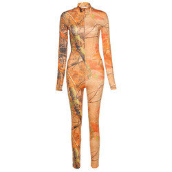 2021 New Style One Piece Jumpsuits Women Sexy Printing front zipper Long yoga Pants One Piece sportswear