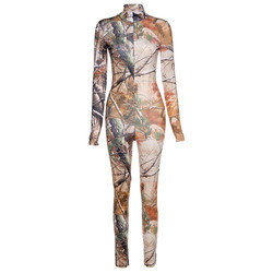 2021 New Style One Piece Jumpsuits Women Sexy Printing front zipper Long yoga Pants One Piece sportswear