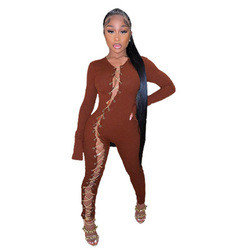 Wholesale hot sales new design sexy hollow out bandage nightclub apparel women one piece jumpsuits fitness clothes