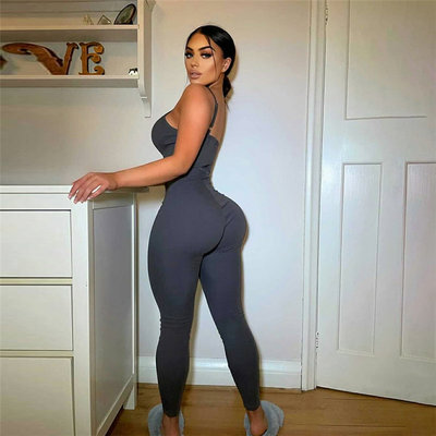ladies new sleeveless tight hip-lifted gym wear solid color sportswear casual jumpsuits one piece yoga sets