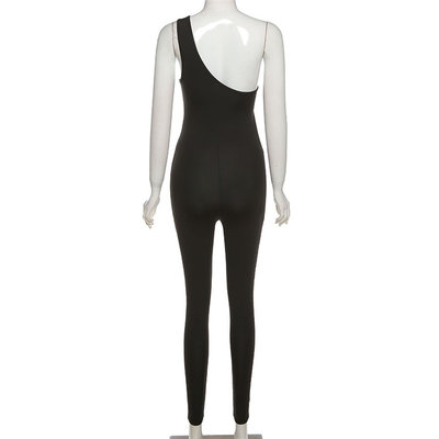 ladies new summer high waist gym wear one shoulder hollowed-out tight sportswear one piece casual jumpsuits