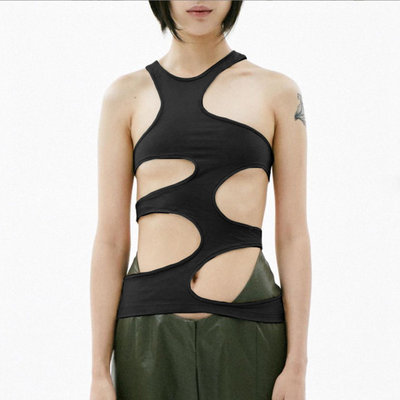 2021 women summer new loose turtleneck yoga top sleeveless and irregular hollowed-out gym wear solid color casual vest