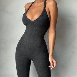 2021 ladies high waist and hip lifted tight jumpsuits sleeveless casual one piece sportswear solid color gym wear