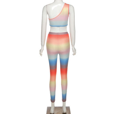 2021 women summer new stripe gym wear one shoulder sleeveless thin vest  fashion two pieces sportswear casual fitness swimwear