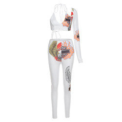 2021 new design fitness clothes women sexy sportswear one shoulder sexy running gym wear ladies two piece sports set