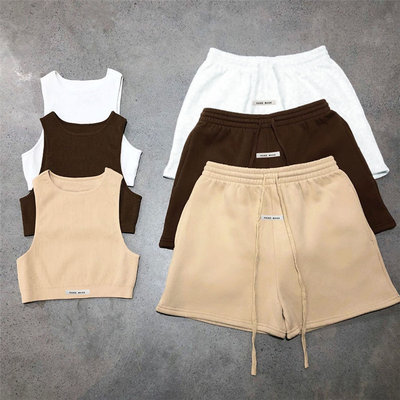 2022 Summer Women fitness New Solid Color Slim Sleeveless running Vest Loose Straight Casual Shorts yoga sport Suit