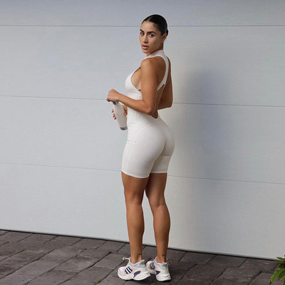 2022 spring women new sexy backless gym wear high waist sleeveless slim sports jumpsuit in stock