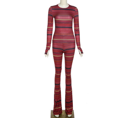 Best price wholesale new design women autumn Stripe Printed sportswear Slim and high waist gym set in stock