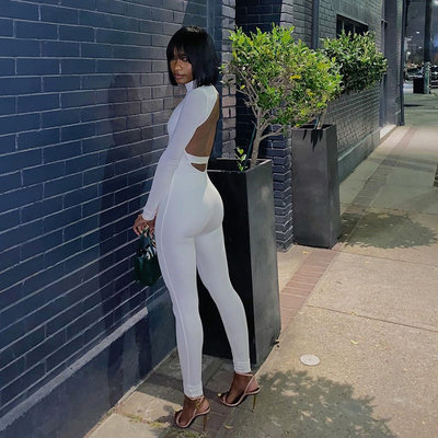 Fashion Women Sexy Backless sportswear Long Sleeve One Piece Bodycon ladies solid color Jumpsuit girls clothing