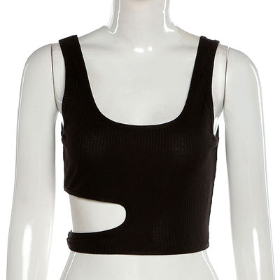 Custom logo ladies workout crop top solid color gym wear hollow out sportswear sleeveless tank tops plain tee shirts supplier