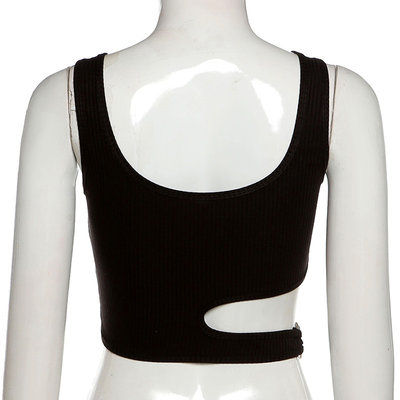 Custom logo ladies workout crop top solid color gym wear hollow out sportswear sleeveless tank tops plain tee shirts supplier