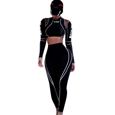 new style sports round neck long sleeve outdoor fitness clothing net yarn solid color dance fitness sets