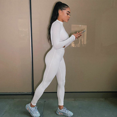 Custom Elastic High Waist Women Sports Long Sleeve streetwear Yoga Sets  ladies Sportswear