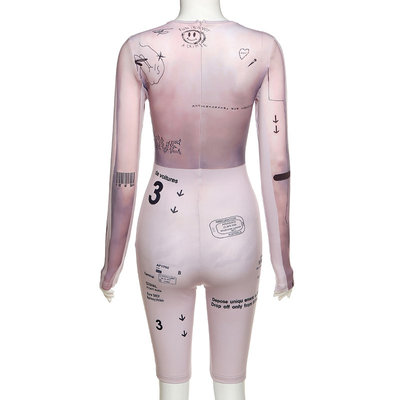 new autumn 2020 High Waist Skinny print Romper Short yoga set back Zipper Long Sleeve Sportswear One Piece Jumpsuit