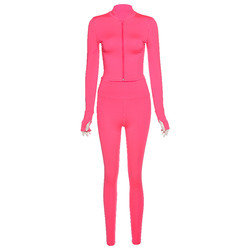 ladies stand Collar sportswear Long Sleeve Seamless Activewear front Zipper Tops And Yoga pants Set girls clothing