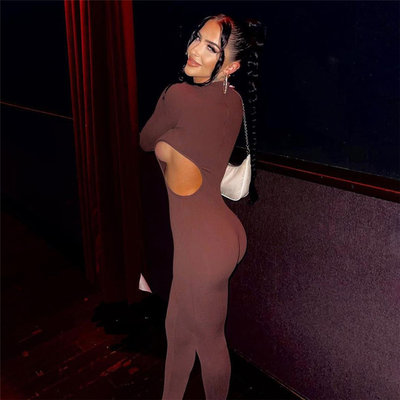 New arrival women long sleeve gym wear high waist sexy hollowed-out tight casual women sport jumpsuits