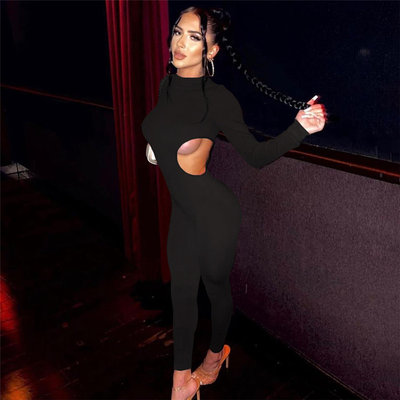 New arrival women long sleeve gym wear high waist sexy hollowed-out tight casual women sport jumpsuits