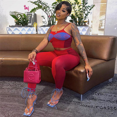 2021 ladies sexy slim sleeveless tank fitness sport set Butt Lifting high waist long pant yogawear women Sportswear