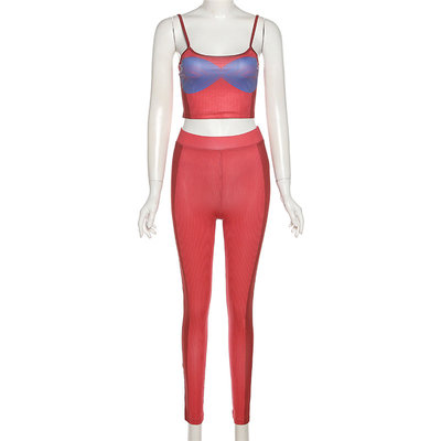 2021 ladies sexy slim sleeveless tank fitness sport set Butt Lifting high waist long pant yogawear women Sportswear