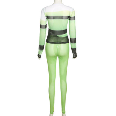 Wholesale Custom Women Transparent Sexy sports Set Mesh Perspective Printed High Waist Tight Casual Outdoor sport suit ems
