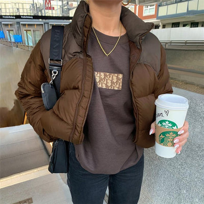 Wholesale Custom Women Fashion Contrast Color Stitching Slim Street Shot Thickened Cotton Jacket Ladies outdoor sports coat