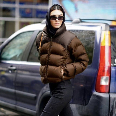 Wholesale Custom Women Fashion Contrast Color Stitching Slim Street Shot Thickened Cotton Jacket Ladies outdoor sports coat