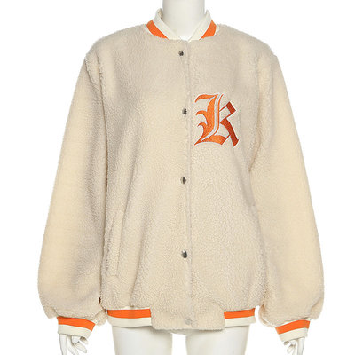 Wholesale Custom female Fashion Embroidered contrast stitched lamb Ladies outdoor winter coat jacket women